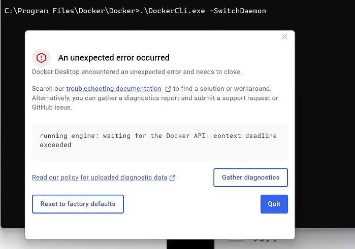解决windows之：“docker engine stopped“ 和 “代理服务器可能有问题，或地址不正确“-CSDN博客