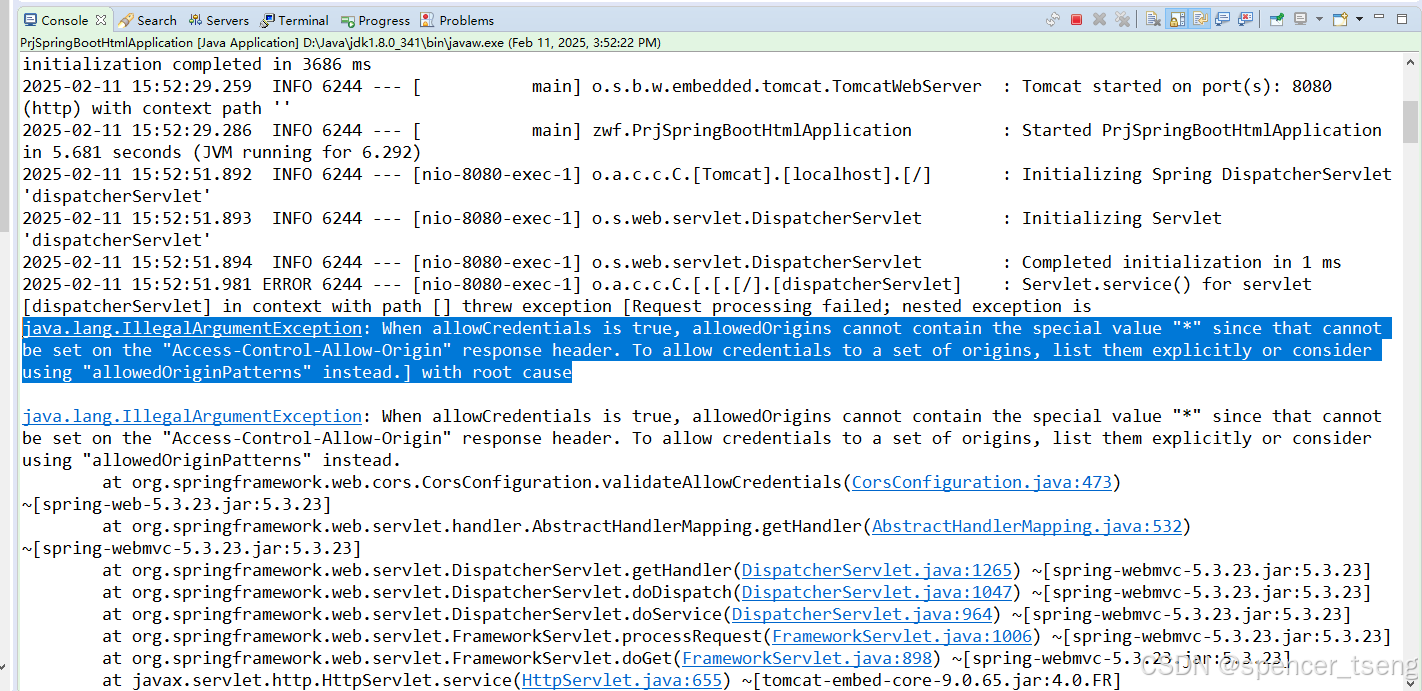 java.lang.IllegalArgumentException: When allowCredentials is true ...