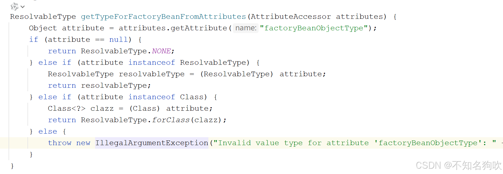 IllegalArgumentException: Invalid value type for attribute ‘factoryBeanObjectType‘: java.lang ...