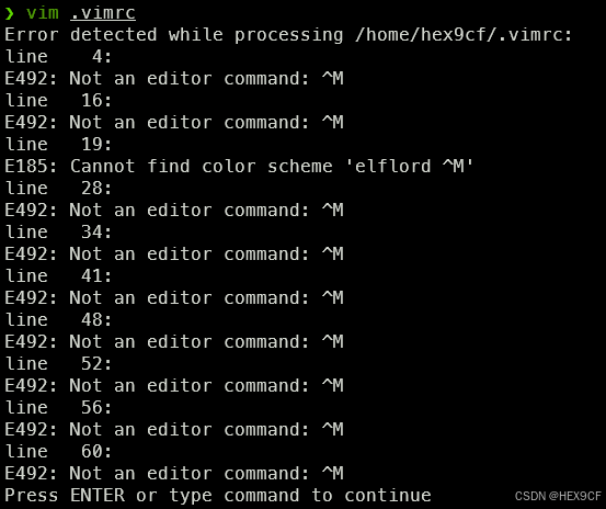 【Vim】修改 .vimrc 后报错：Error detected while processing /home/.vimrc: E492: Not an editor command: ^M ...