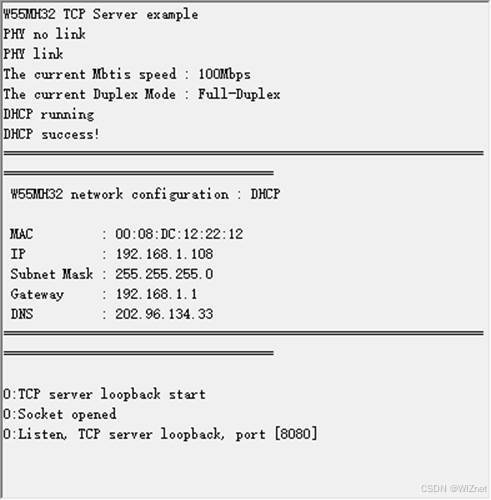 第四章 W55MH32 TCP Server示例_问下 这种tcpserver模式下 当server监听到设备发起的连接.根据这个连接回复问询指-CSDN博客
