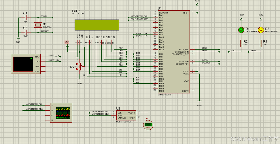 基于FreeRTOS+STM32CubeMX+LCD1602+MCP47FEB11A0（I2C接口）的DAC转换器Proteus仿真_mcp4921原理图-CSDN博客
