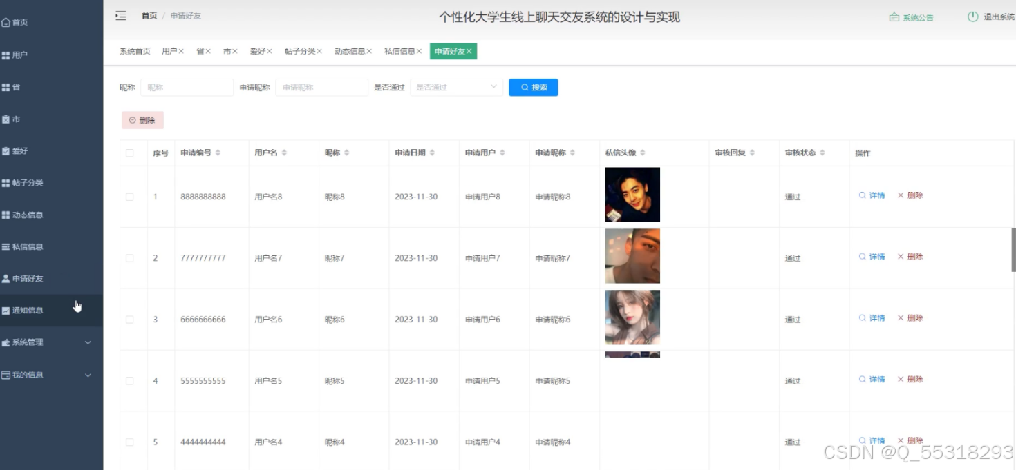 102java基于springboot的个性化大学生线上聊天交友系统vue Idea Mybatis Mysql Csdn博客
