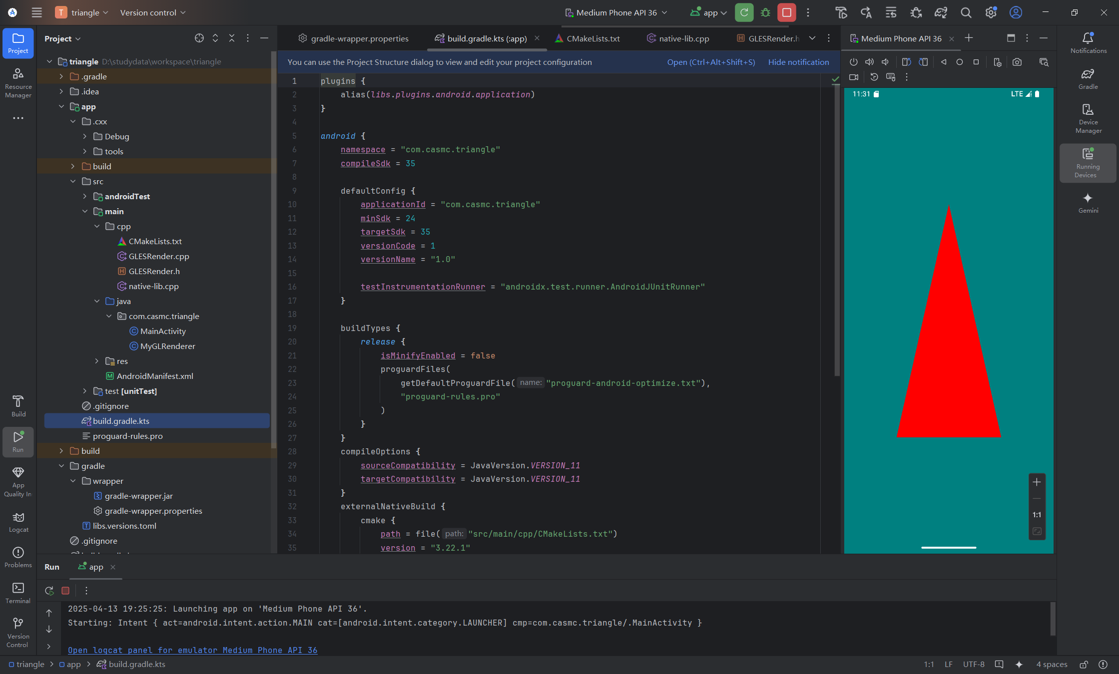 opengles3.0 android studio 绘制一个三角形基础配置第一版java为主，c++为辅助（感谢gpt老师的指导）_android opengles 3.0权限-CSDN博客