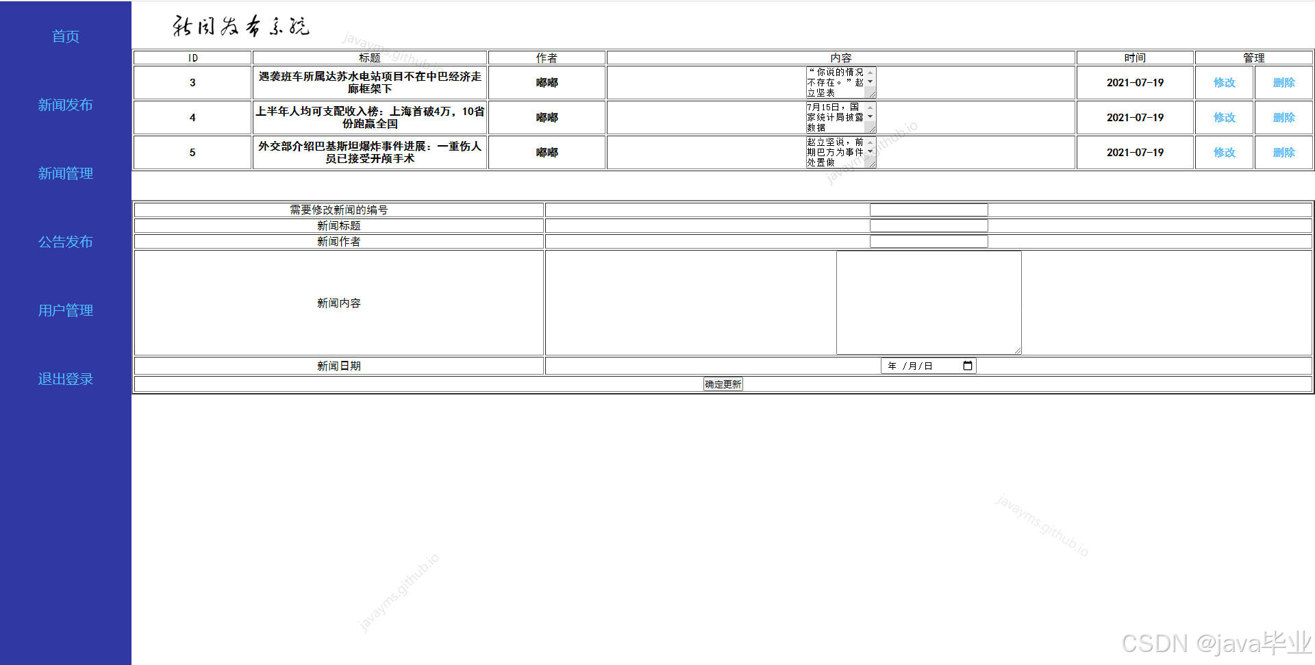 基于javaweb和mysql的jsp+servlet新闻管理系统(java+javaweb+mysql+jdbc)-CSDN博客
