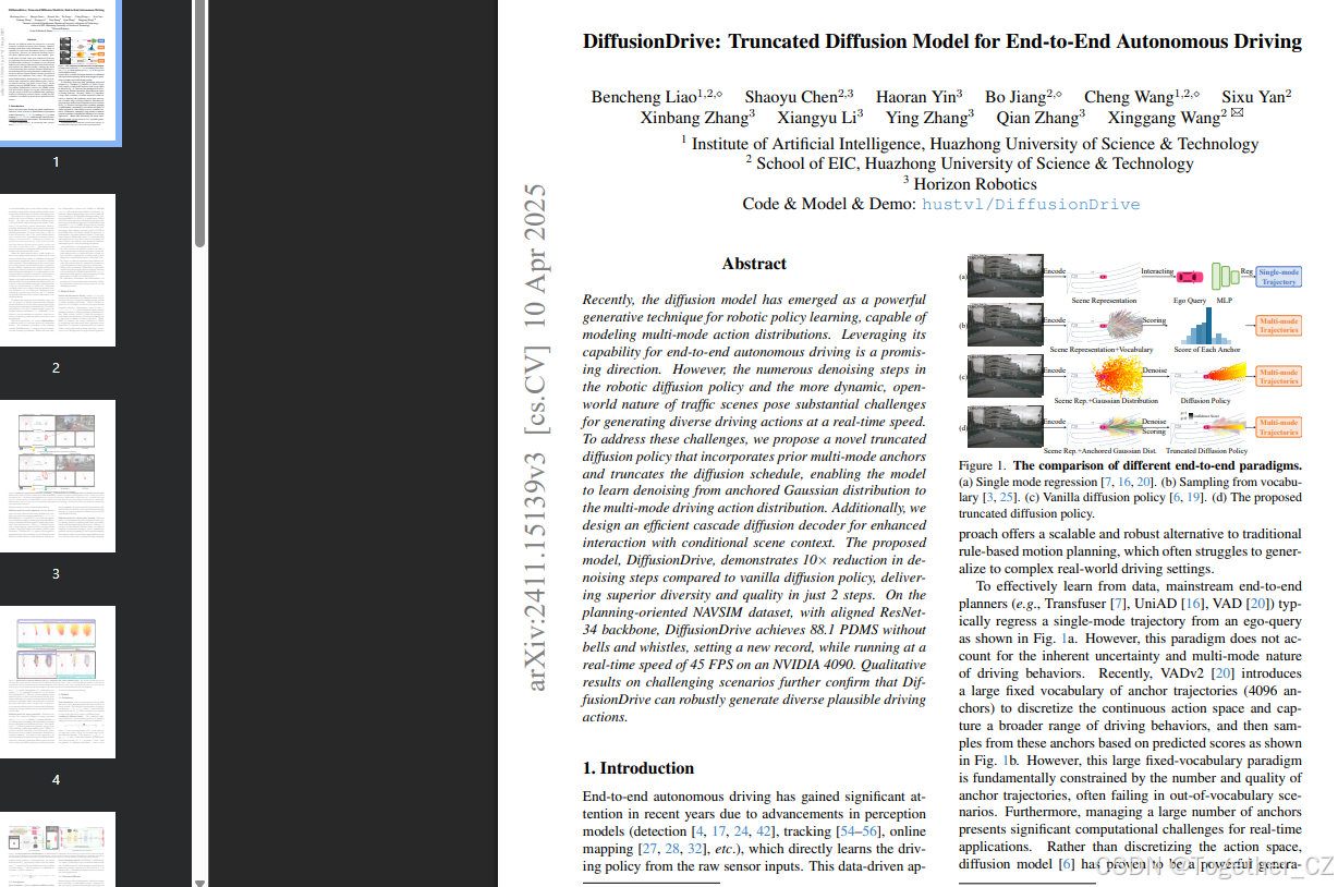 DiffusionDrive: Truncated Diffusion Model for End-to-End Autonomous Driving——用于端到端自动驾驶的截断扩散模型-CSDN博客