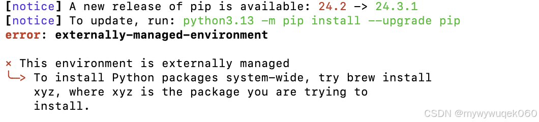 如何解决macOS使用pip安装时提示This environment is externally managed_this environment is externally managed ...
