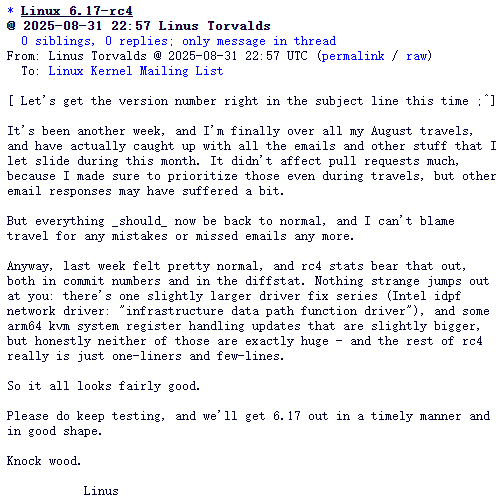 Linux 6.17-rc4发布：持续优化与修复，正式版即将到来-CSDN博客