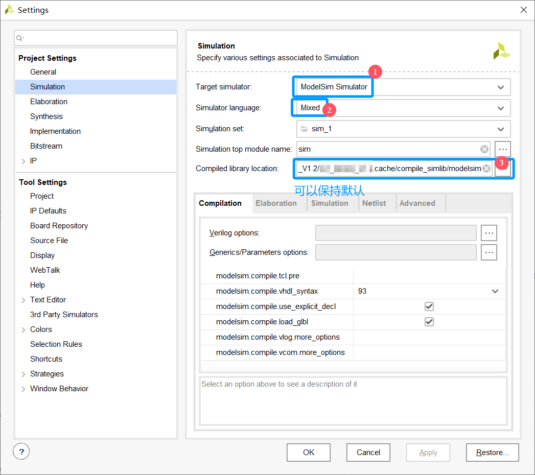 Vivado 2019.1配合Modelsim 10.7-se环境搭建_vivado选择modelsim simulator设置-CSDN博客