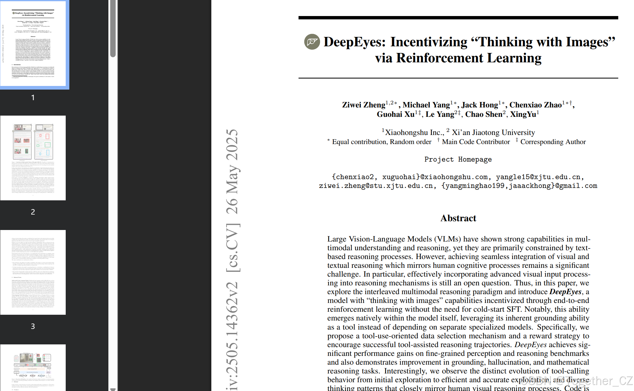 DeepEyes: Incentivizing “Thinking with Images”via Reinforcement Learning——通过强化学习激励“用图像思考”-CSDN博客