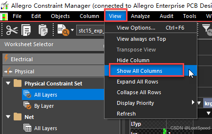 cadence SPB17.4 - allegro - Constraints Manager - show all Column_allegro17.4 菜单栏不显示了-CSDN博客
