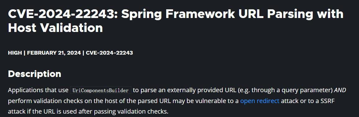 『CVE』简析CVE-2024-22243:SpringFrameworkURLParsingwithHostValidation及其绕过:CVE-2024-22259-CSDN博客