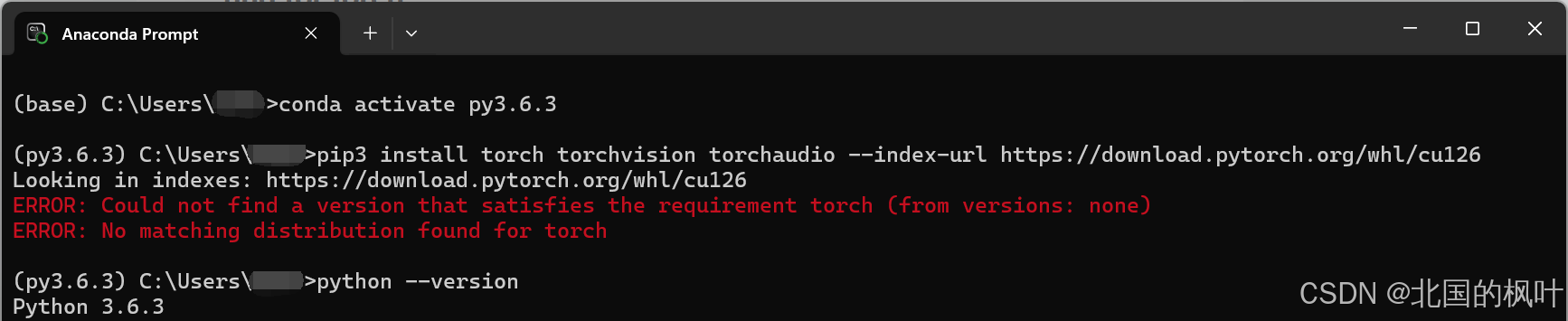 pytorch安装时报错找不到满足要求的版本：No matching distribution found for torch-CSDN博客