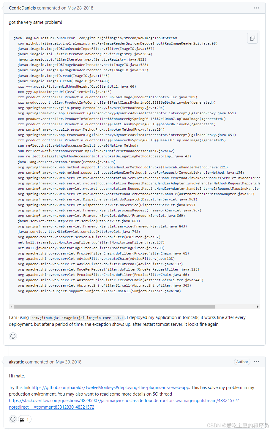 NoClassDefFoundError: com/github/jaiimageio/stream/RawImageInputStream ...