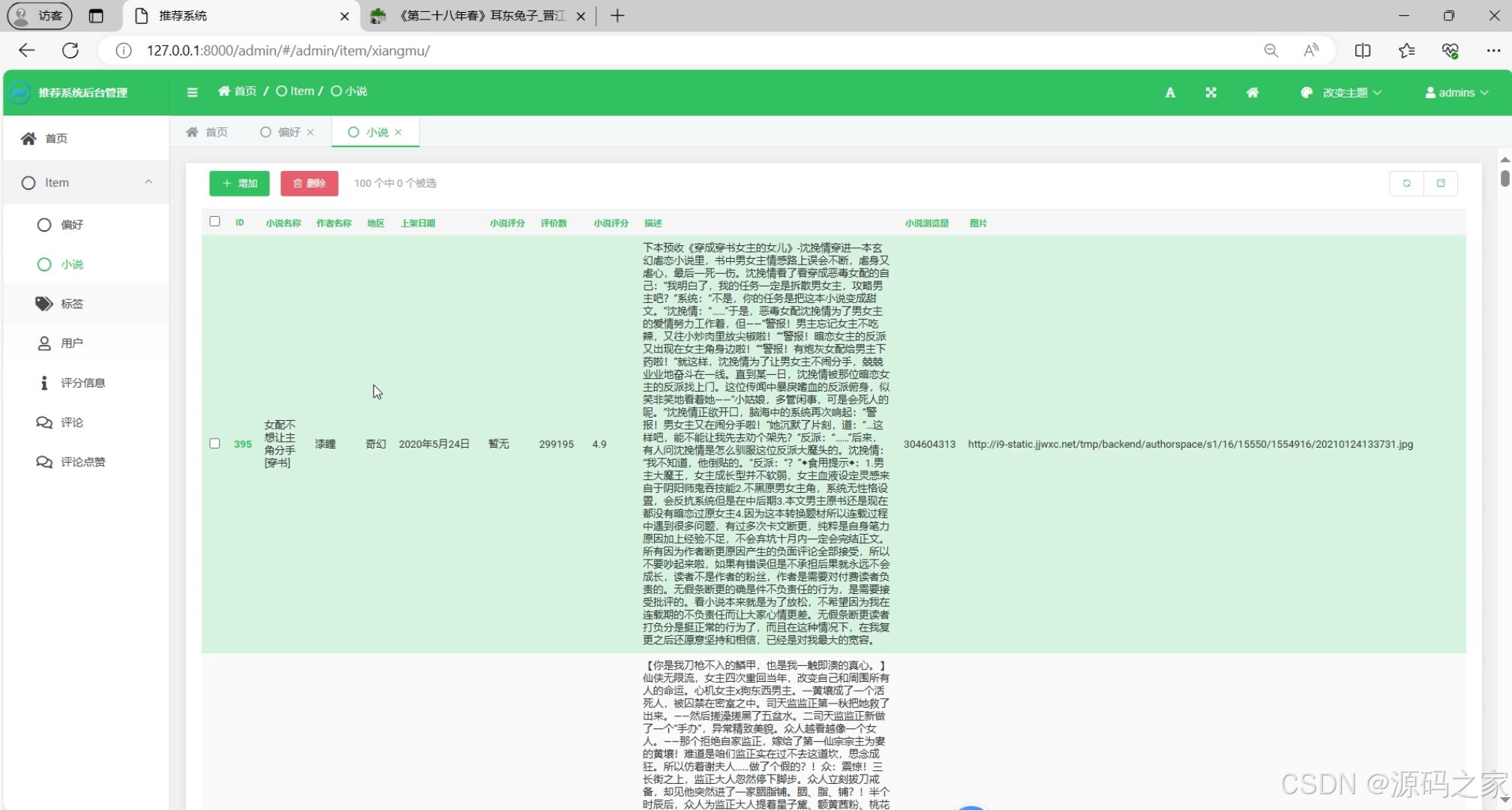 毕业设计：python小说推荐系统 协同过滤推荐算法 数据分析 可视化 Django框架 大数据技术（源码文档） Django和