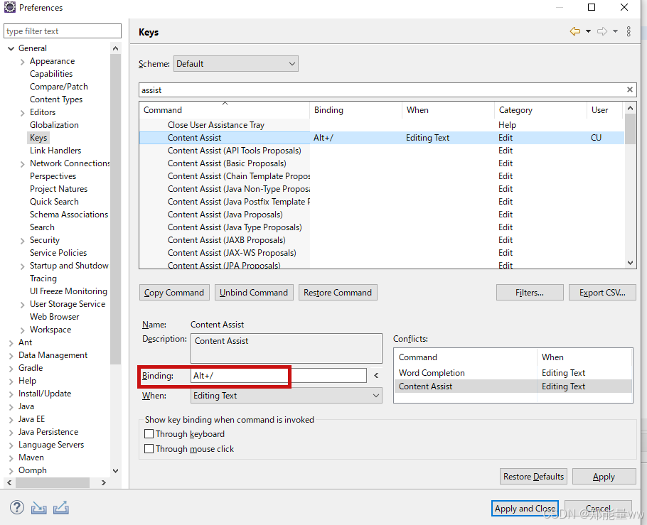 Eclipse快捷键Alt + / 不提示_eclipse补全快捷键alt没反应-CSDN博客