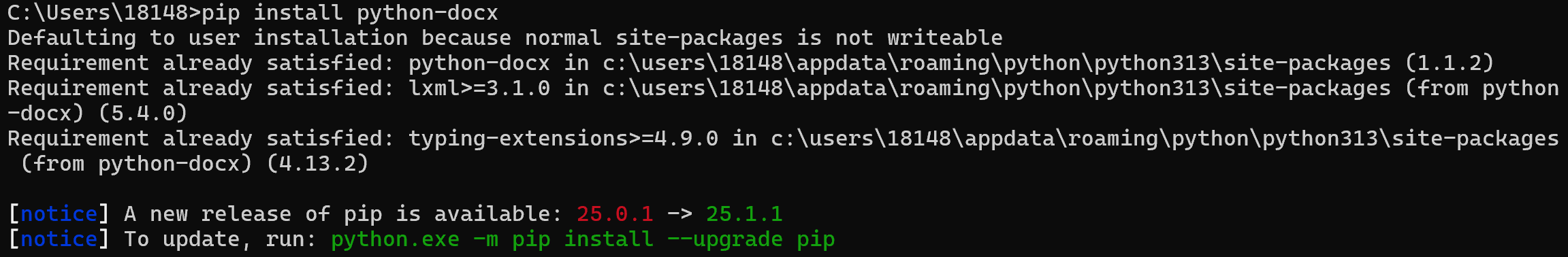 已解决：python-docx的安装以及在jupyter中导入报错_pip install python-docx失败-CSDN博客
