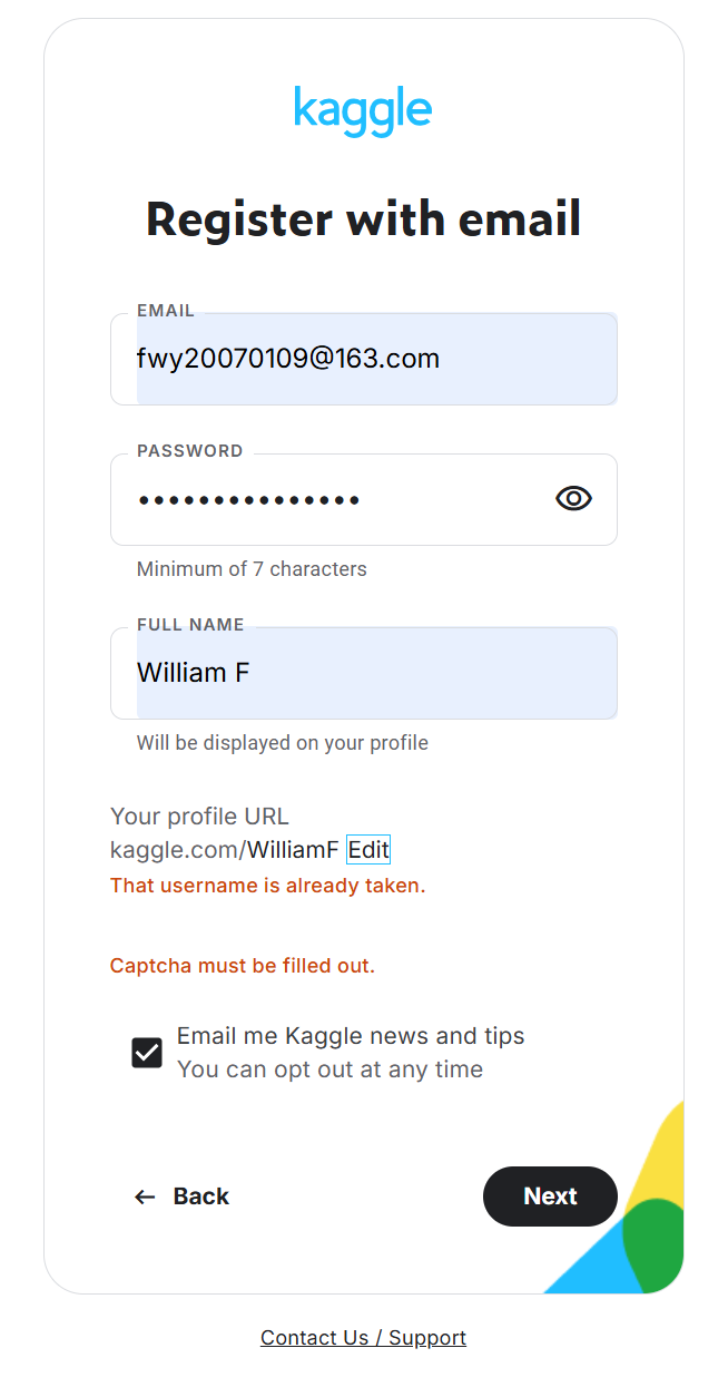 Kaggle的注册过程中验证码无法显示的解决方案_注册kaggle账号时一直显示要填写正确的验证码-CSDN博客