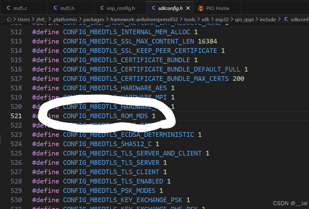 Arduino-ESP32使用Mbedtls库进行MD5加密 编译时提示mbedtls_md5_starts函数未定义无法编译通过 解决方案_esp32 md5-CSDN博客