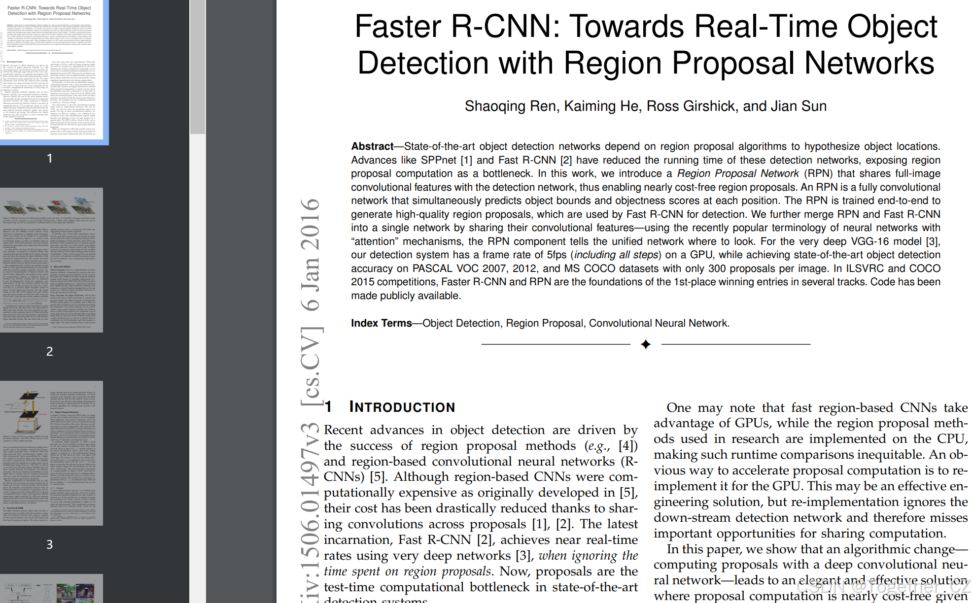 Faster R-CNN: Towards Real-Time ObjectDetection with Region Proposal Networks——使用区域提议网络实现实时目标检测 ...