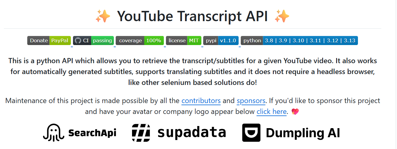 探索 YouTube 字幕转录神器：youtube - transcript - api_transcriptapi-CSDN博客