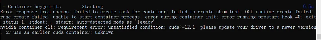 nvidia-container-cli: requirement error: unsatisfied condition: cuda＞=12.1, please update your ...
