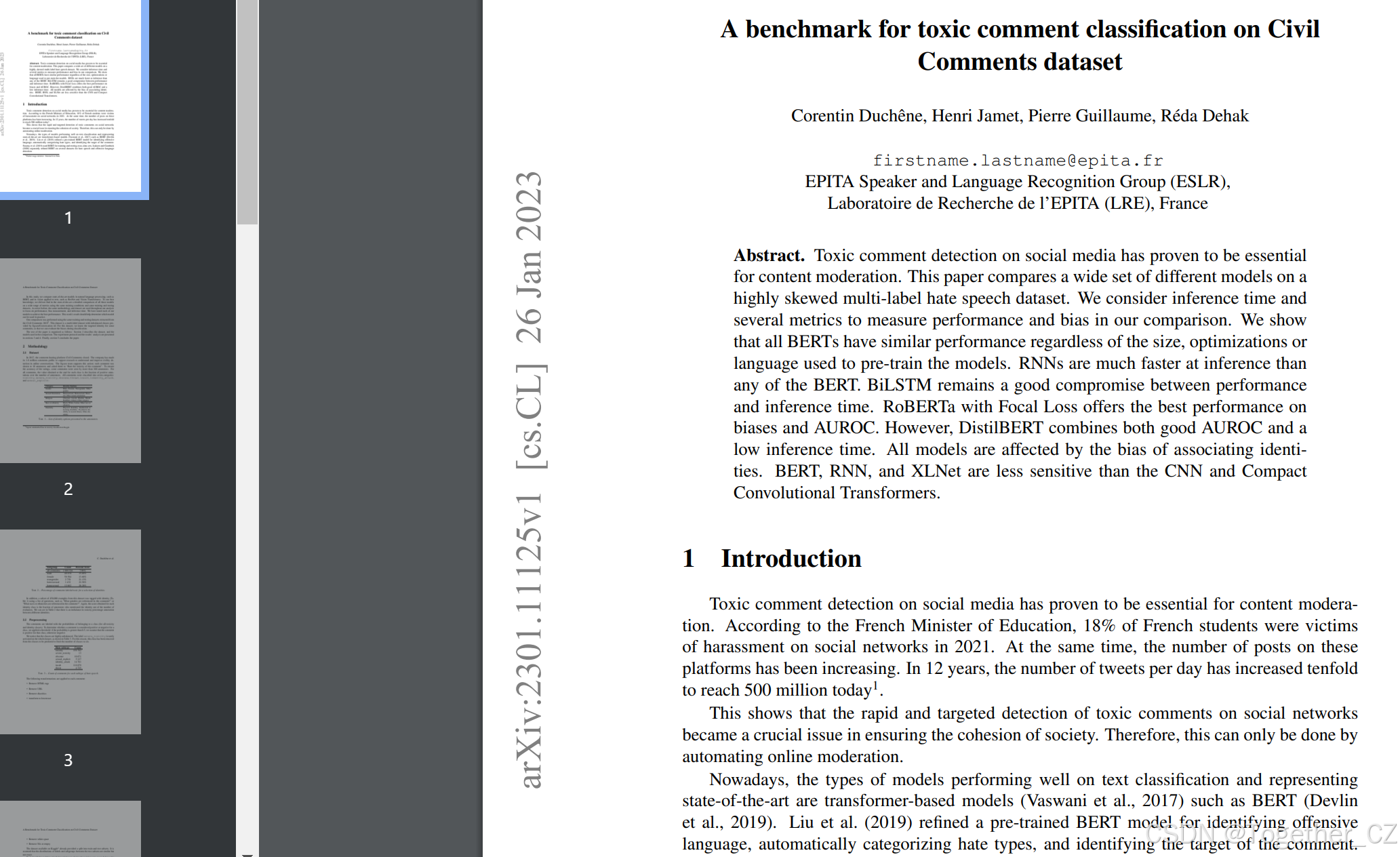 A benchmark for toxic comment classification on Civil Comments dataset ...