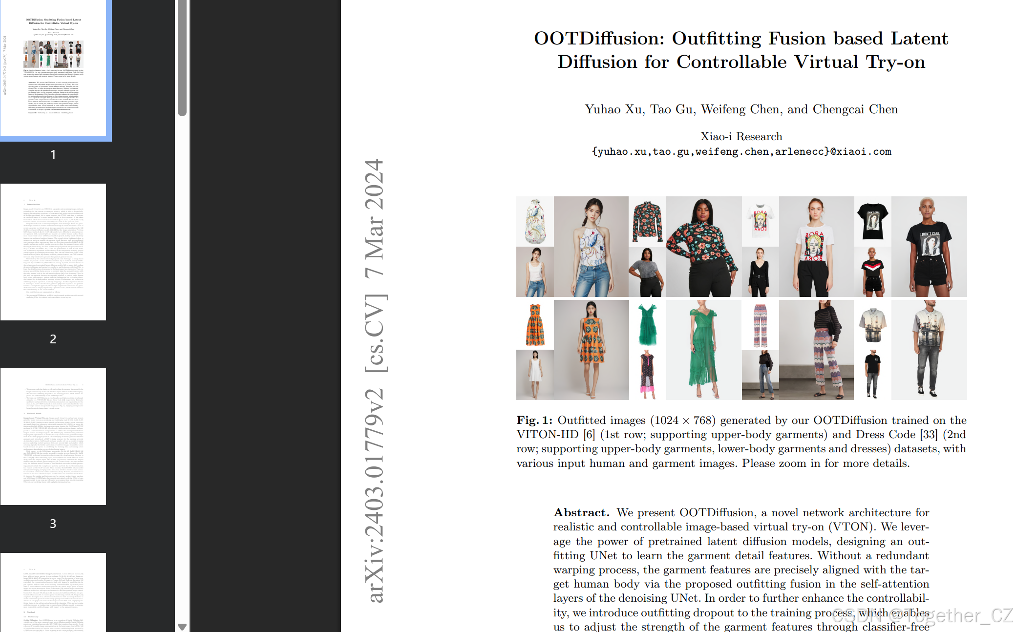 OOTDiffusion: Outfitting Fusion based Latent Diffusion for Controllable Virtual Try-on基于服装融合的潜在 ...