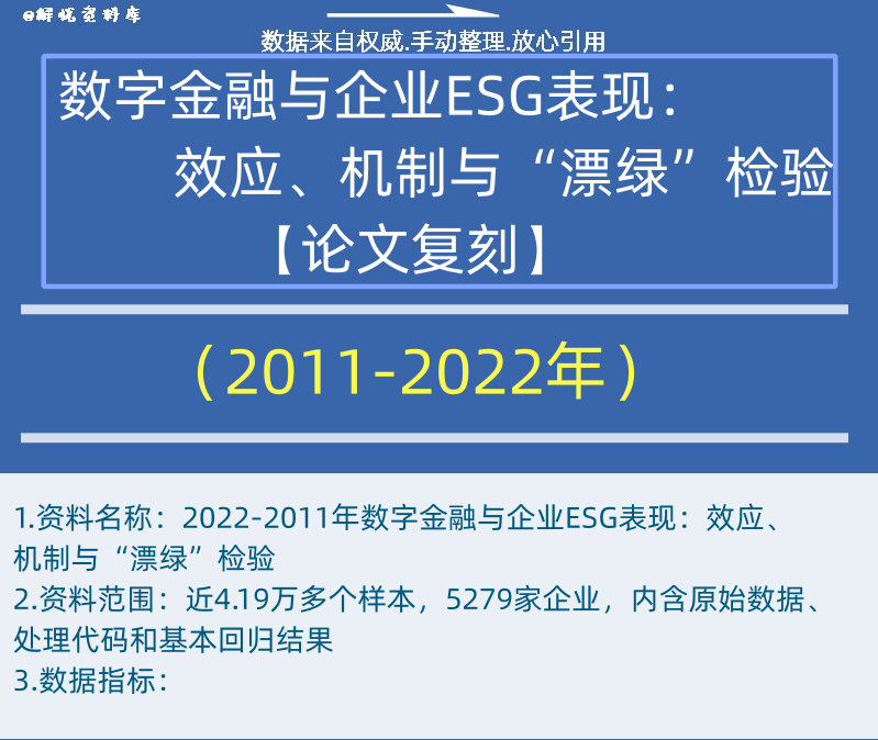 （2011-2022年）数字金融与企业ESG表现：效应、机制与“漂绿”检验【论文复刻】-CSDN博客