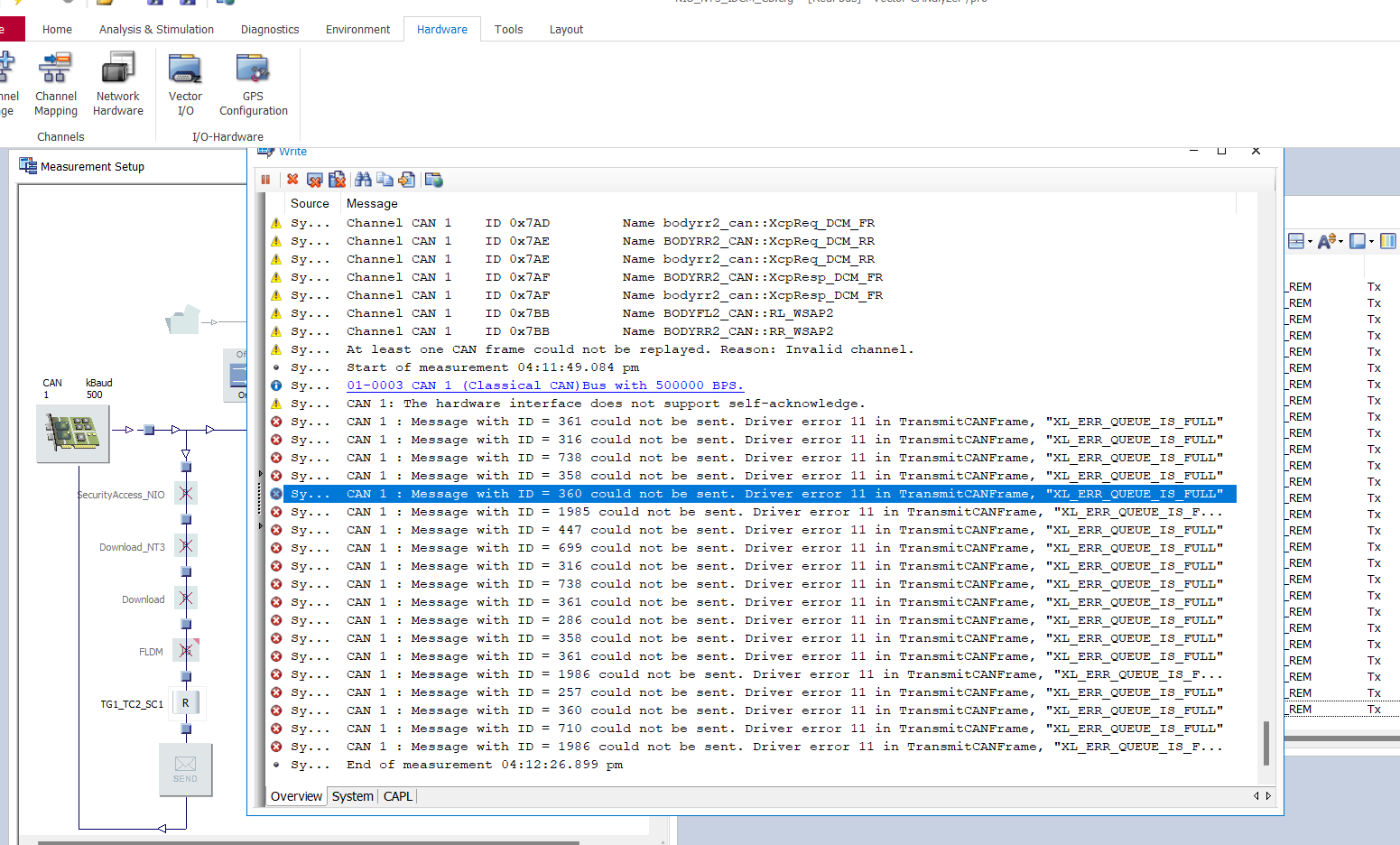 Message with ID = XXX could not be sent. Driver error 11 in TransmitCANFrame, “XL_ERR_QUEUE_IS ...
