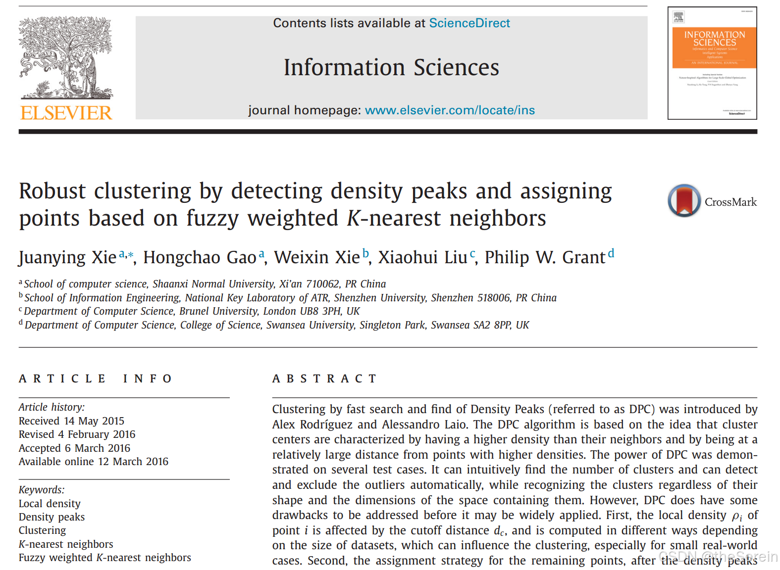 【论文解读】Density peaks clustering based on fuzzy weighted K-nearest ...