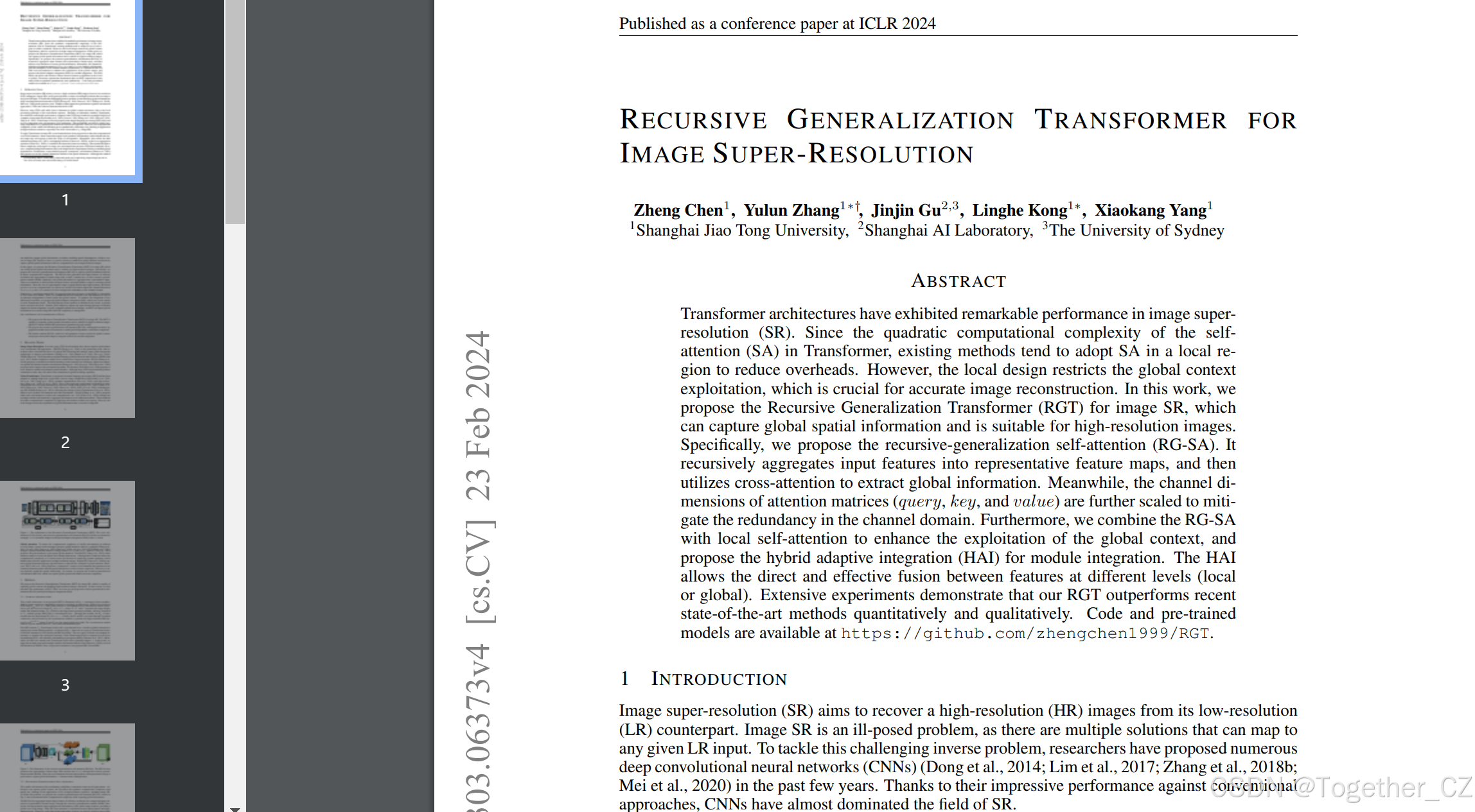 RECURSIVE GENERALIZATION TRANSFORMER FORIMAGE SUPER-RESOLUTION——递归泛化Transformer用于图像超分辨率 ...