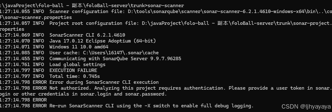 Not authorized. Analyzing this project requires authentication. Please provide a user token in ...