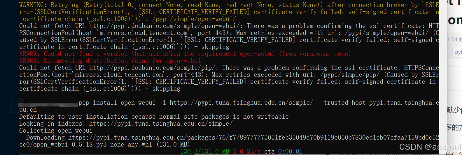 pip安装提示“Could not find a version that satisfies the requirement open-webui (from versions: none ...