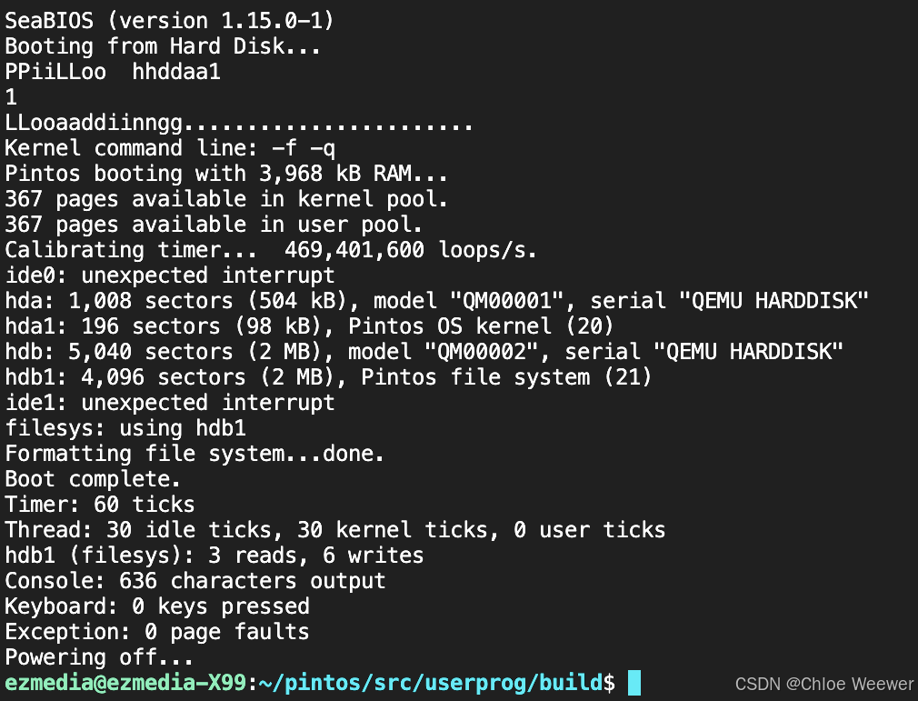 解决Pintos Project2中“ unknown option ‘-f‘ ”及“assertion `is_kernel_vaddr (vaddr)‘ failed.”的问题 ...