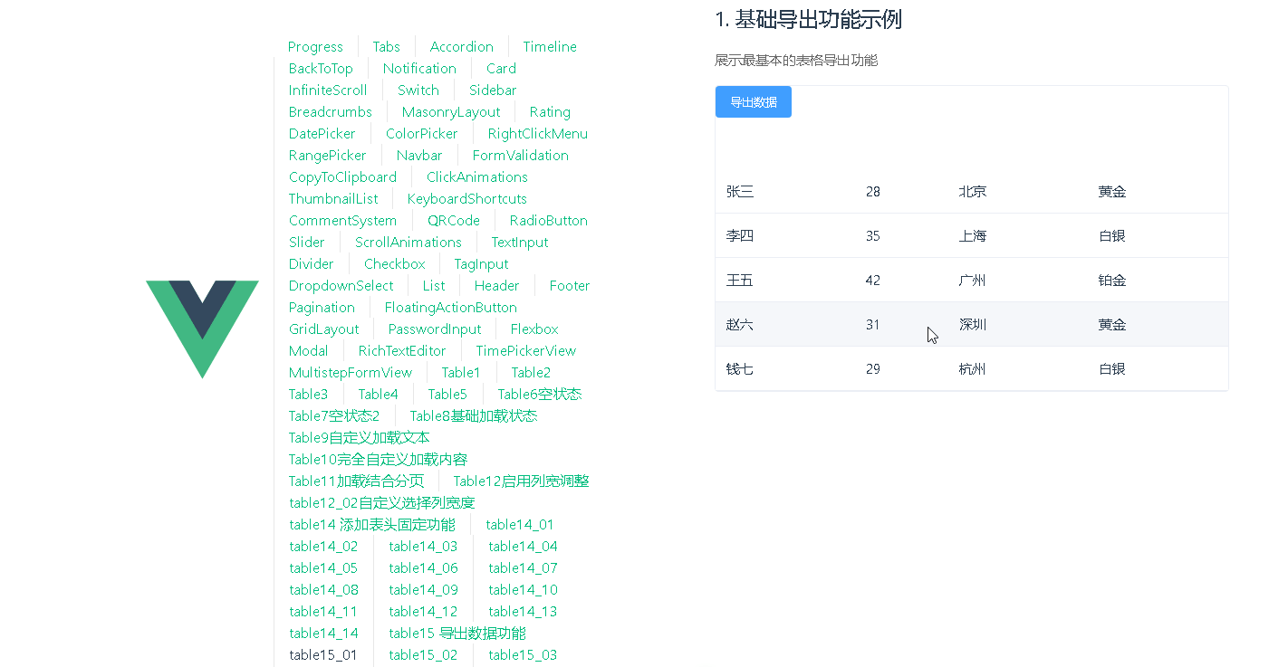 DeepSeek 助力 Vue3 开发：打造丝滑的表格（Table）之添加导出数据功能示例1，TableView15_01基础导出功能示例_javascript_宝码香车-DeepSeek技术社区