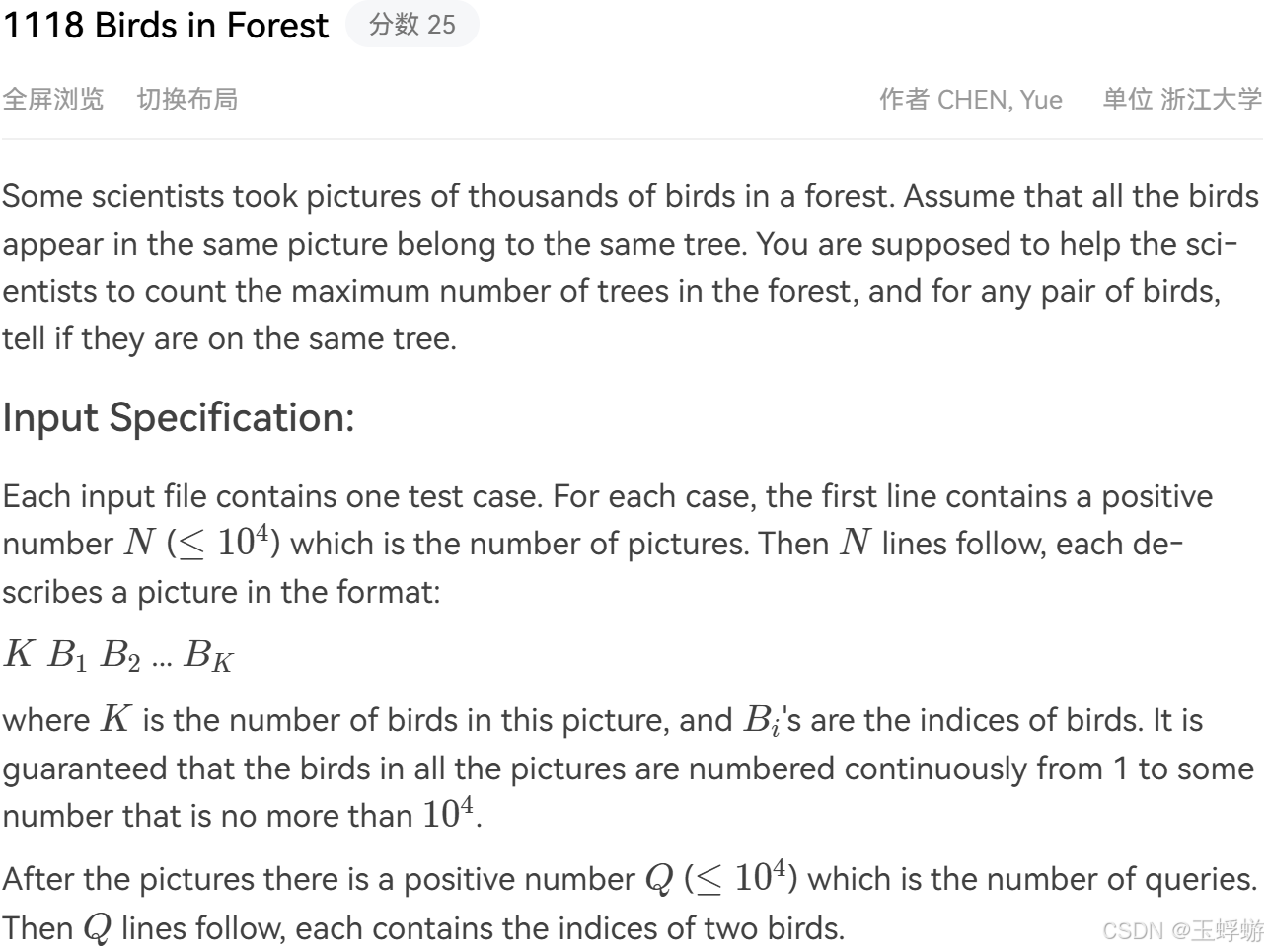PAT甲级 1118-Birds in Forest-CSDN博客