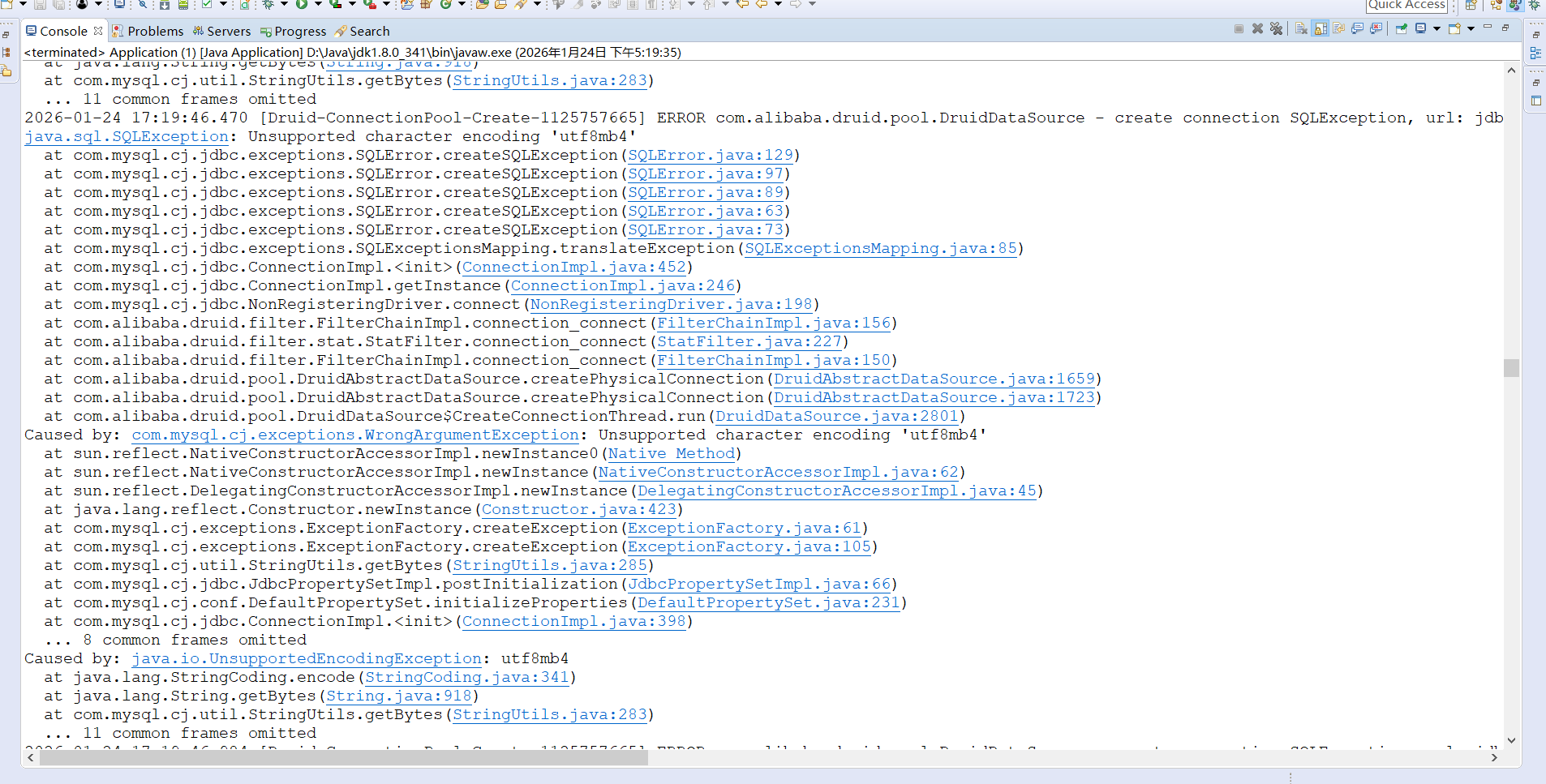 com.mysql.cj.exceptions.WrongArgumentException: Unsupported character encoding ‘utf8mb4‘-CSDN博客