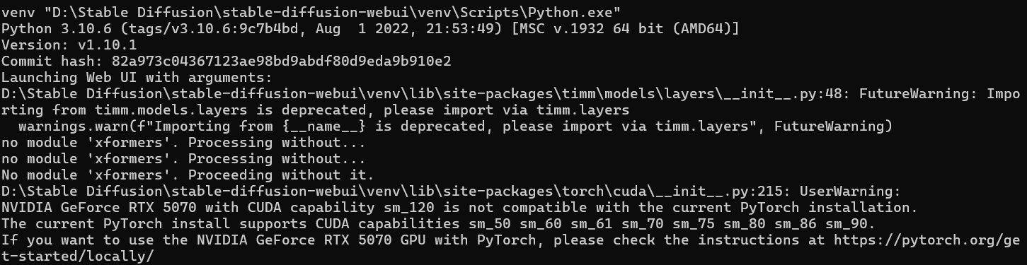 SD报错：NVIDTA GeForce RTX 50X0 with CUDA capability sm_120 is not ...