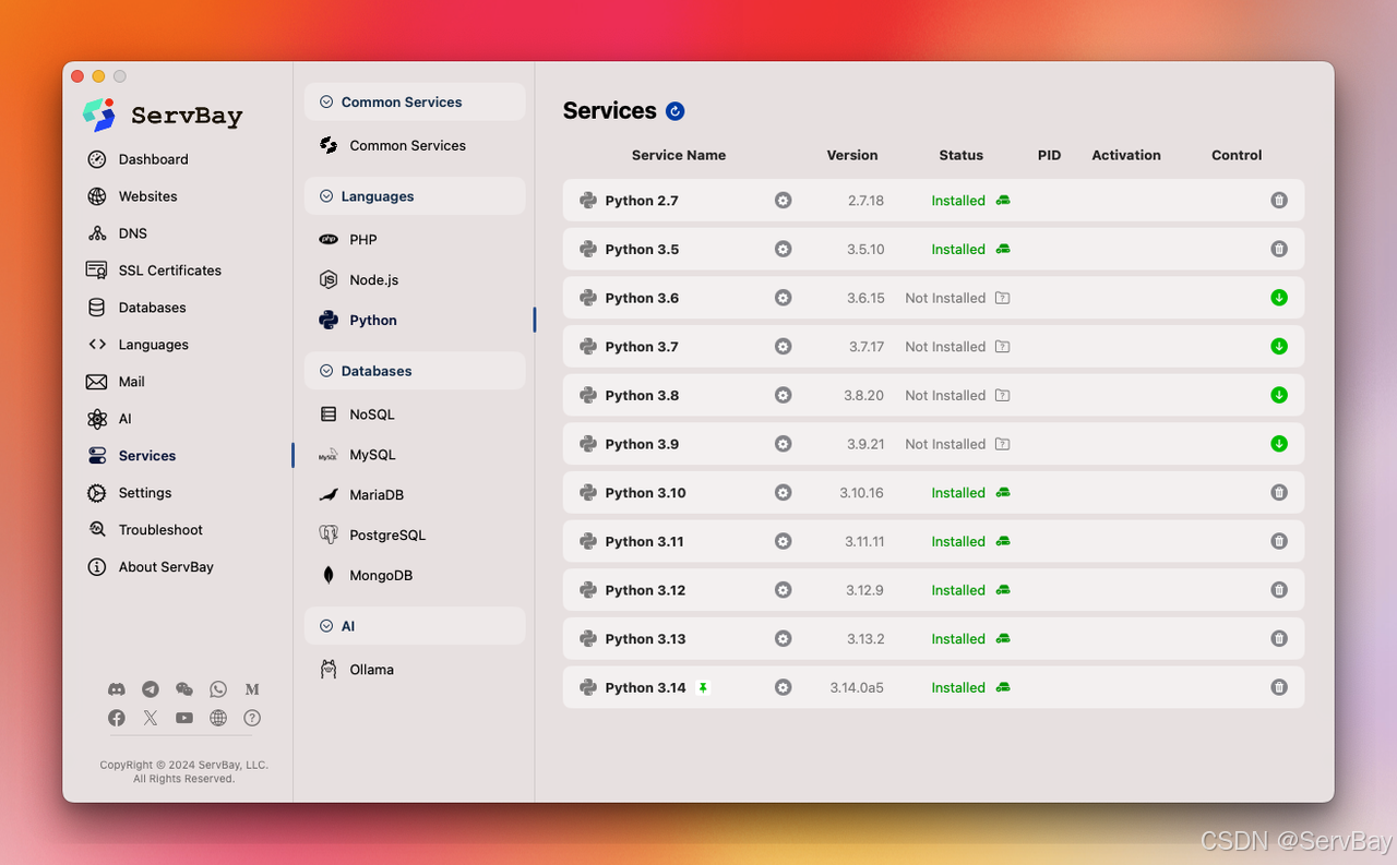 ServBay 1.10.0更新，新增Python支持_servbay python-CSDN博客