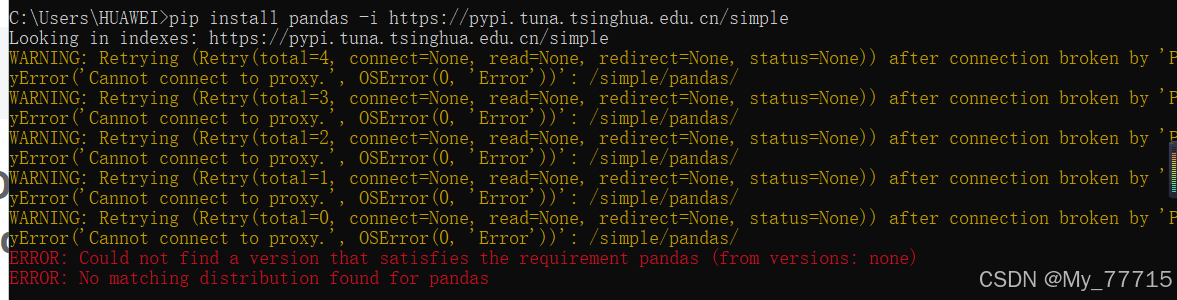 解决安装pandas出现ERROR: Could not find a version that satisfies the requirement pandas (from versions ...