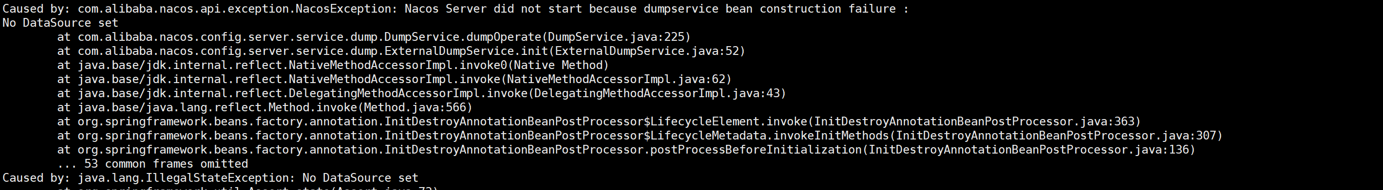 Nacos启动报错 Nacos Server did not start because dumpservice bean construction failure_errmsg:nacos ...