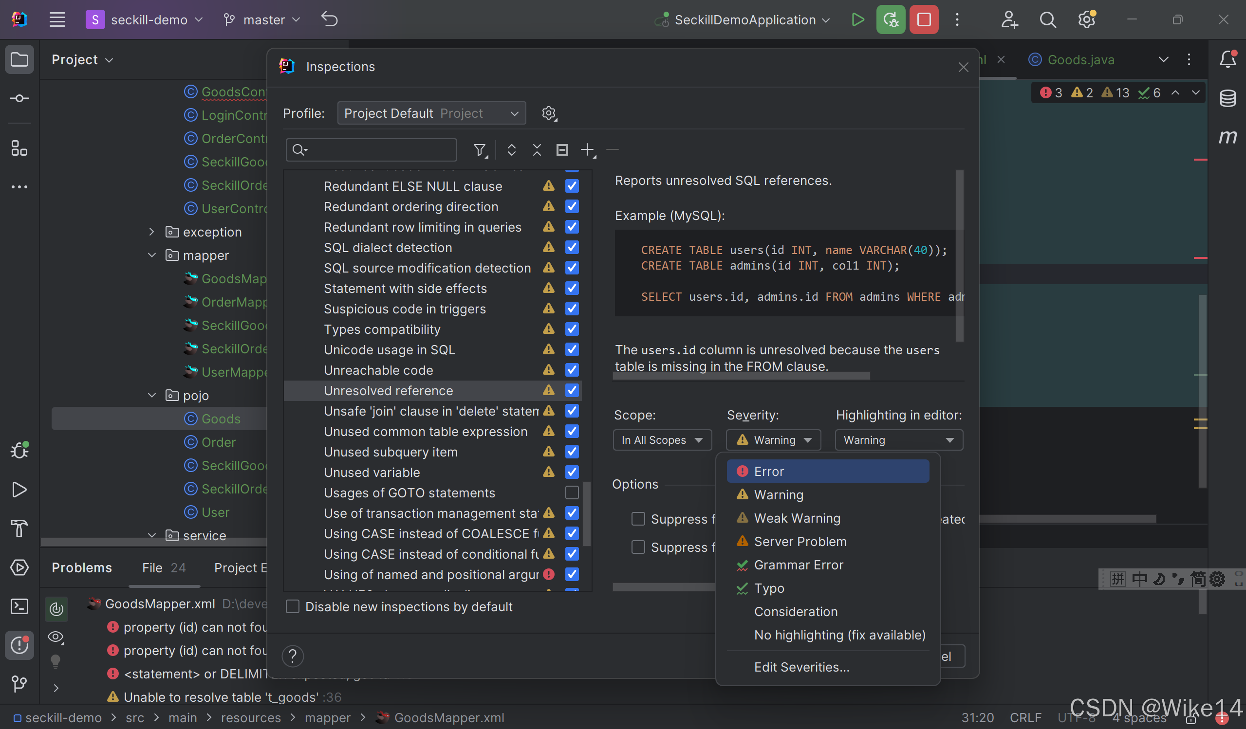 idea的mapper.xml文件数据库字段爆红但可以正常运行需要表.字段才不暴红的解决方法_idea xml文件爆红-CSDN博客