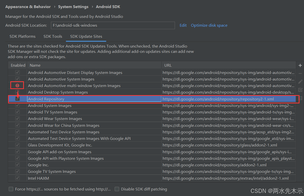 An existing Android SDK was detected. The setup wizard will only download missing or outdated ...
