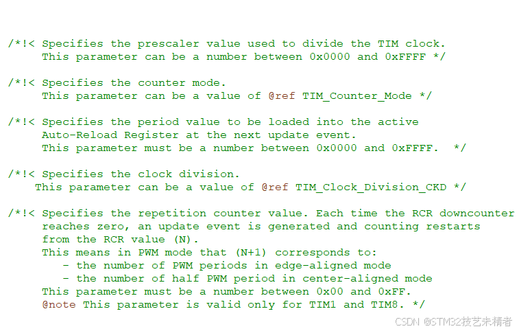 STM32F103学习记录-TIM初始化结构体之 TIM_TimeBaseInitTypeDef 参数讲解_specifies the prescaler value used to ...