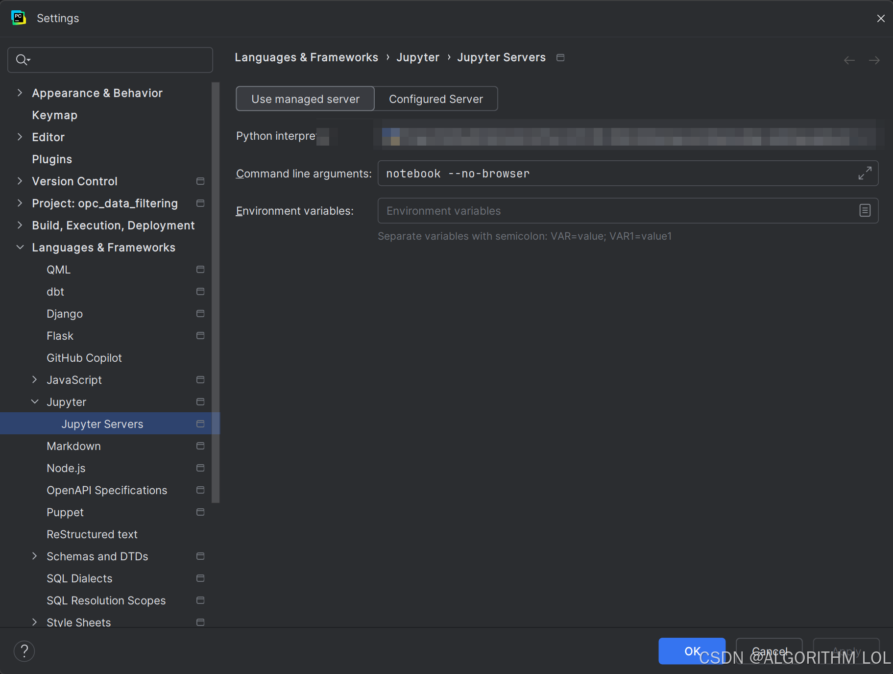 Pycharm中连接到服务器使用jupyter运行时提示提示Running as root is not recommended. Use --allow-root to bypass.-CSDN博客