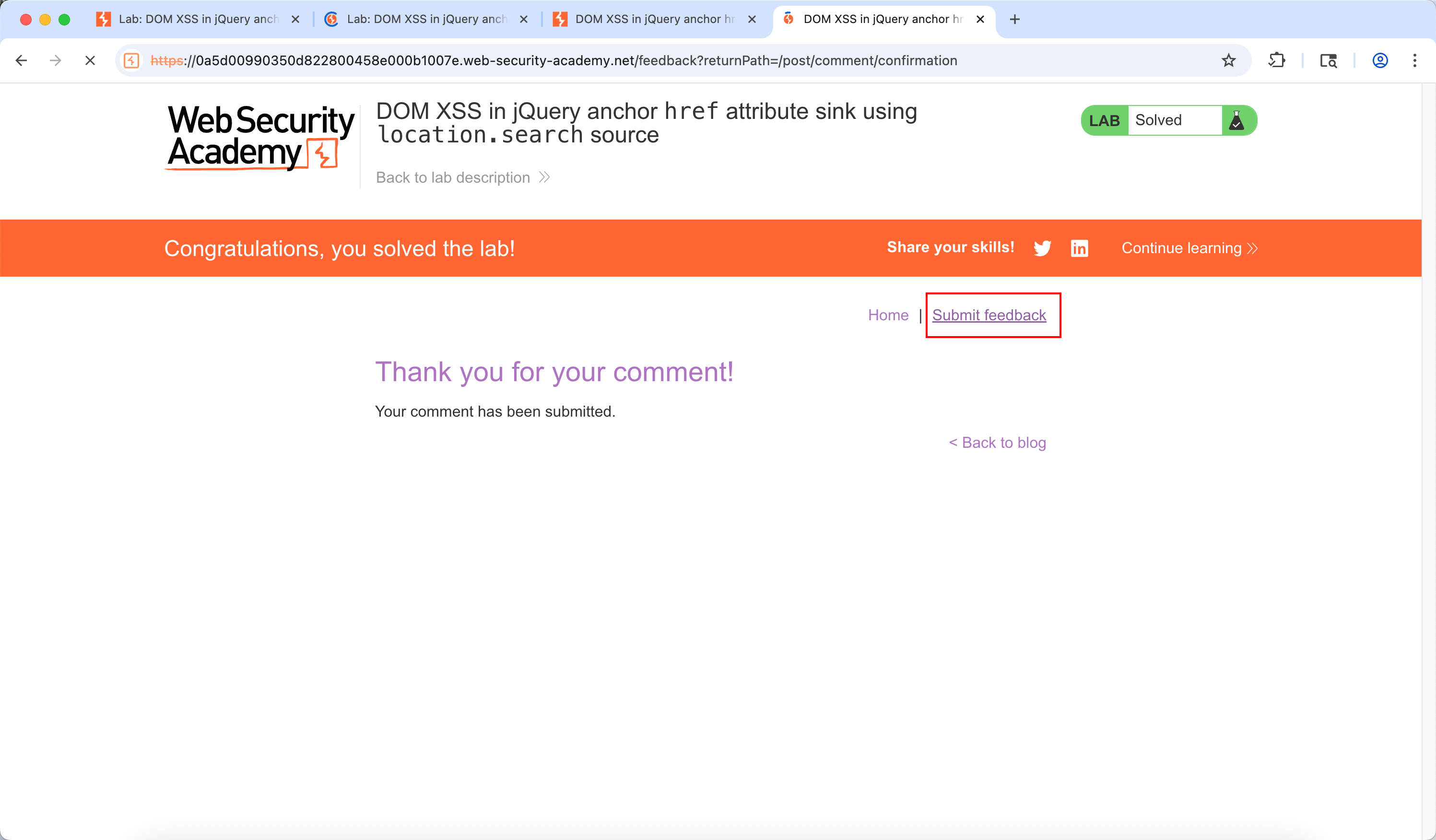 PortSwiggerDOM XSS in jQuery anchor href attribute sink using location.search source-CSDN博客