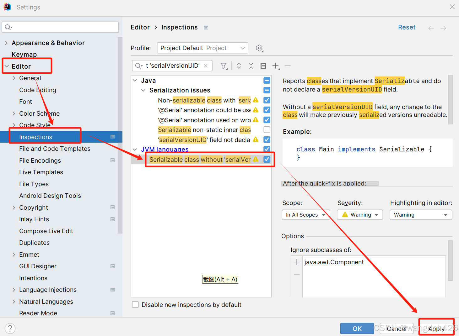 在‌IntelliJ IDEA中生成‌serialVersionUID的快捷键设置_idea serializable 生成id 快捷键-CSDN博客