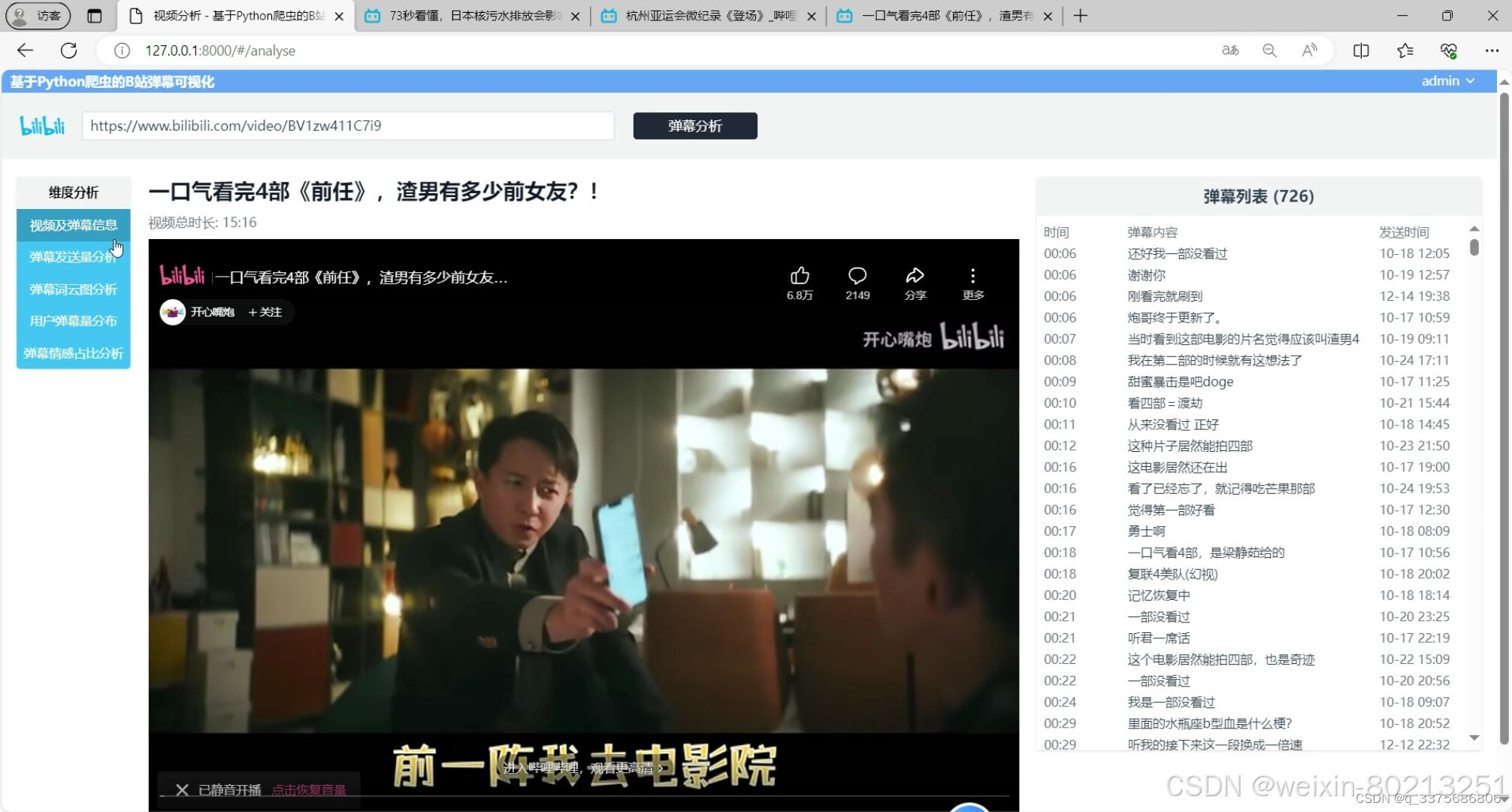 基于python哔哩哔哩弹幕数据分析可视化系统 B站 Bilibili 弹幕 Django框架 大数据毕业设计（源码）前端哥工具箱 Csdn博客